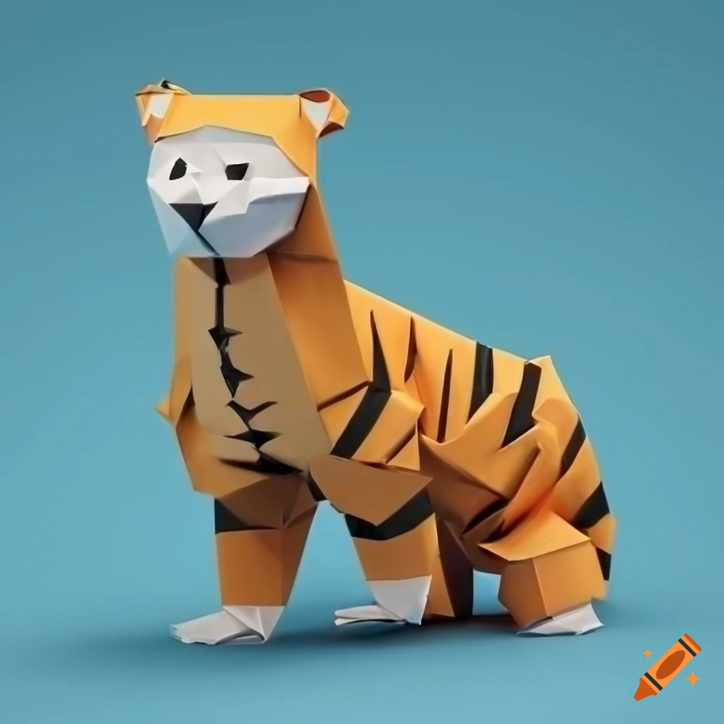 Origami high poly hobbes on blue matte background on Craiyon
