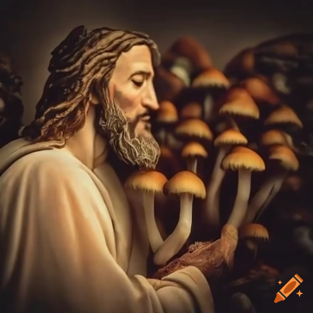 Religious figure with a psilocybin mushroom on Craiyon