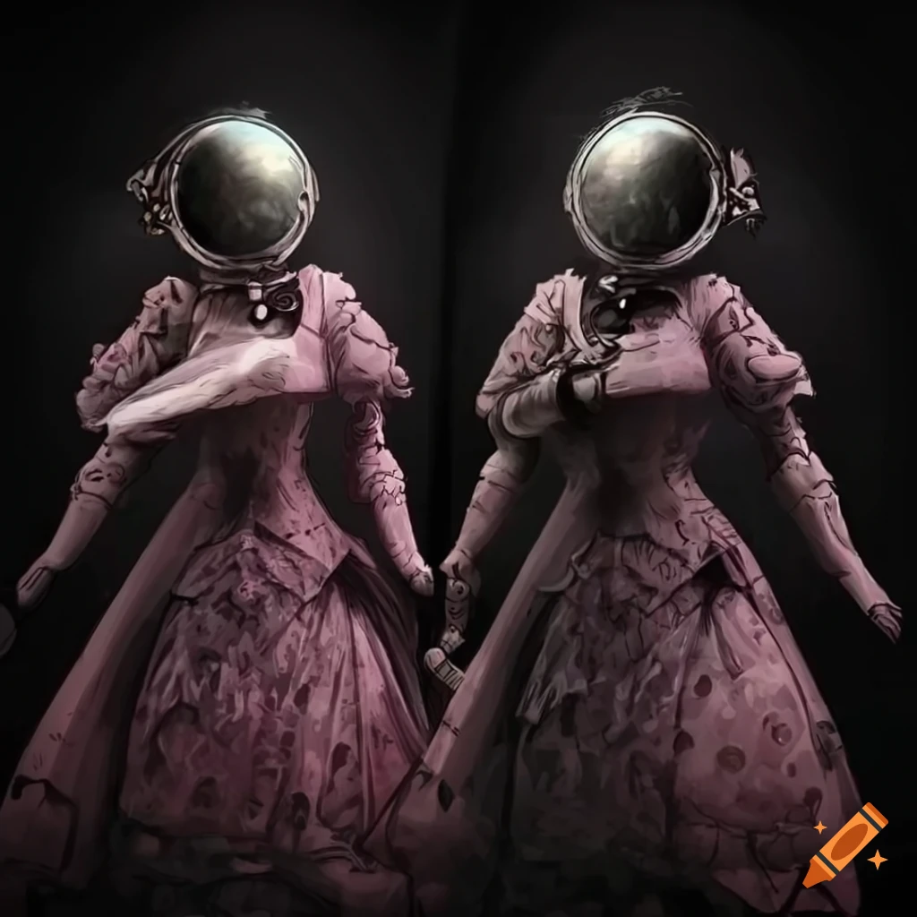 Victorian lady and insectoid astronaut character fusion design on Craiyon