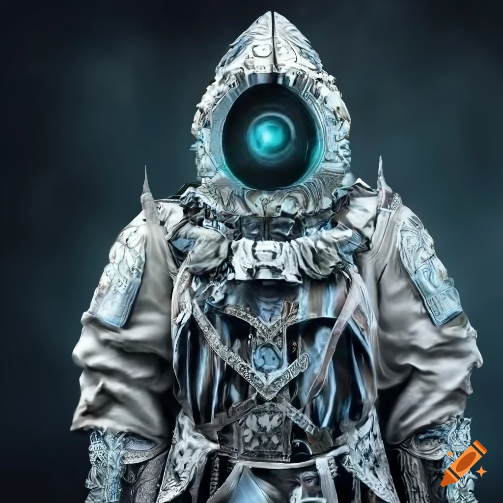 Genetic engineer king in sci-fi spacesuit and baroque robe in ...