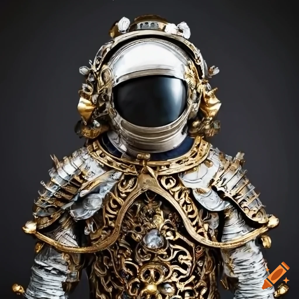 Futuristic astronaut wearing ornate baroque armor on Craiyon