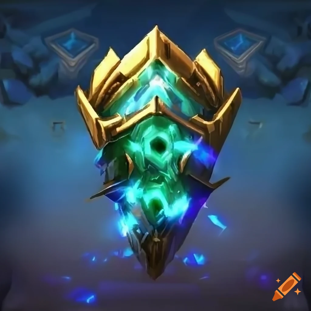 Legendary cursor with blue and green gems in StarCraft style on Craiyon