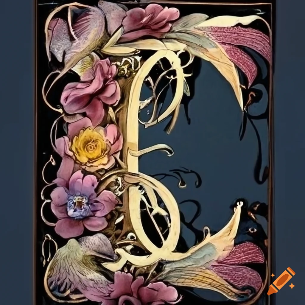 Art nouveau style flower letter L with birds on Craiyon