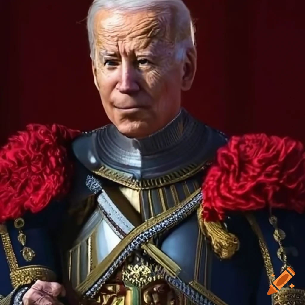 President Biden in royal medieval armor symbolizing regal power and authority on Craiyon