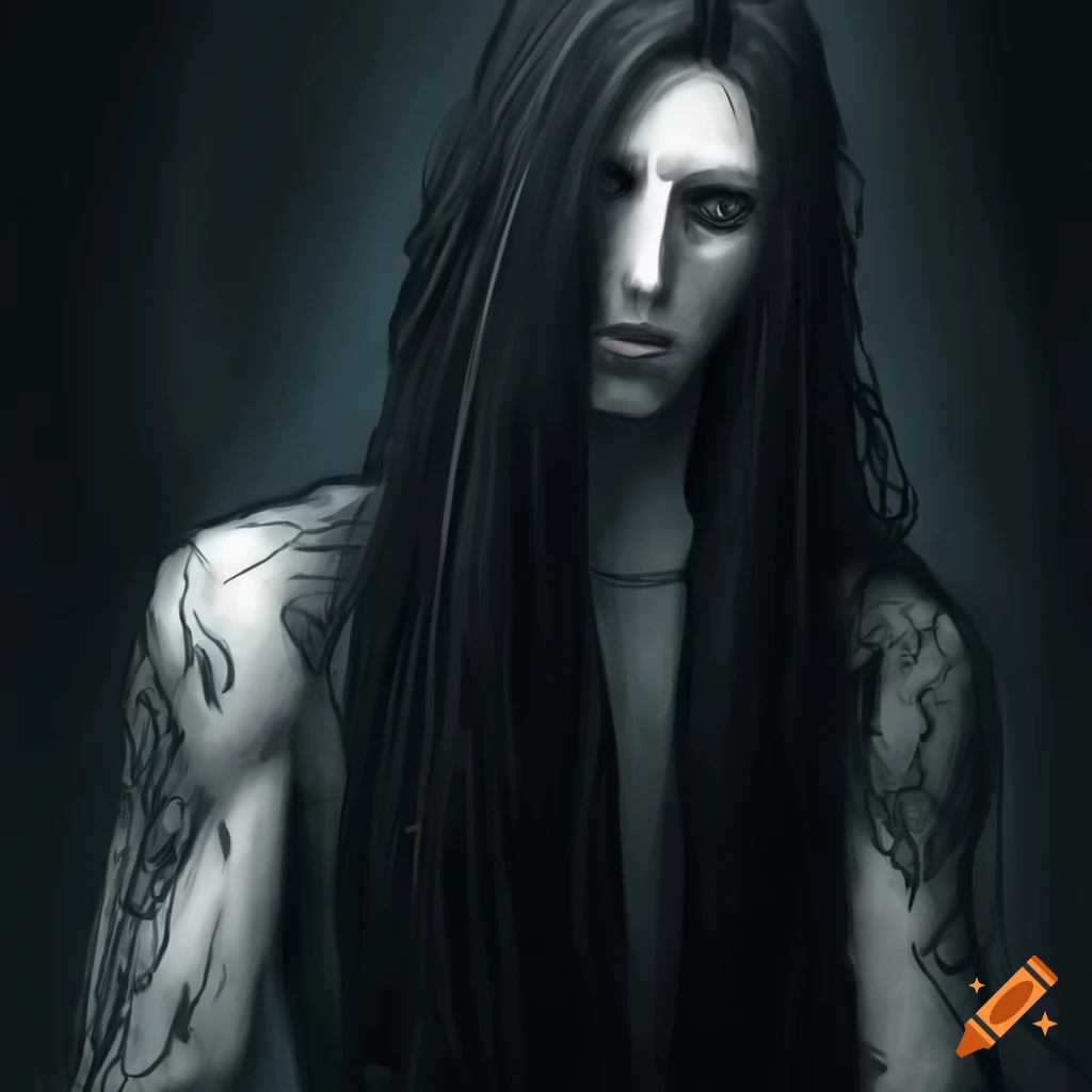 Dark and mysterious pale man in black mage attire on Craiyon