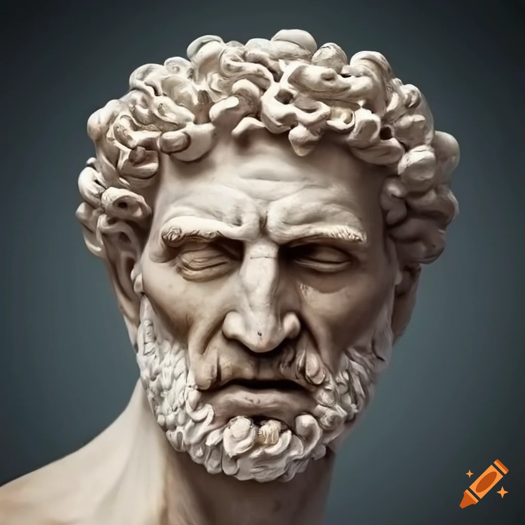 Greek old man statue with curly short hair on face on Craiyon