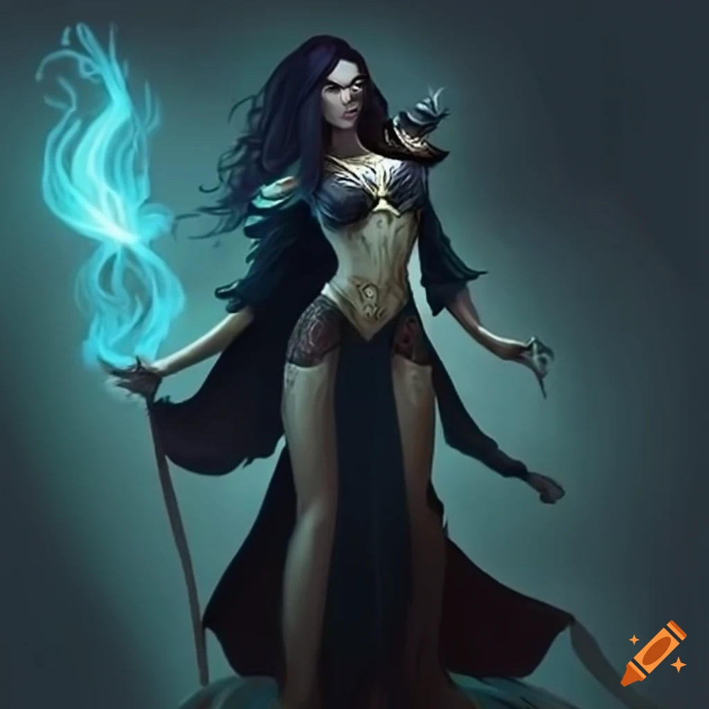 Female sorcerer casting shadow magic on Craiyon