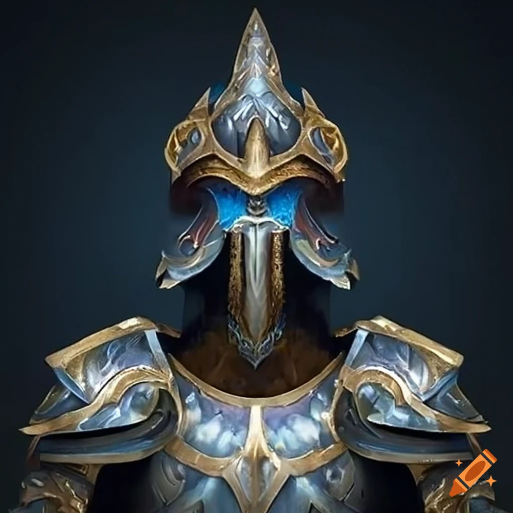 Front view of ornate magic armor on Craiyon