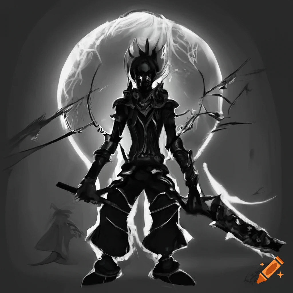 Intimidating warrior figure Haseo shrouded in darkness on Craiyon
