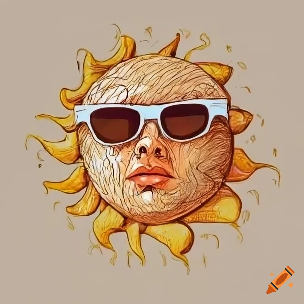 Sun wearing sunglasses in a colorful drawing on Craiyon
