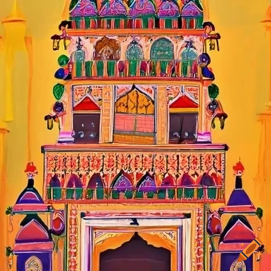 Rajasthani aesthetic painting with fort-inspired door, tree, and ...