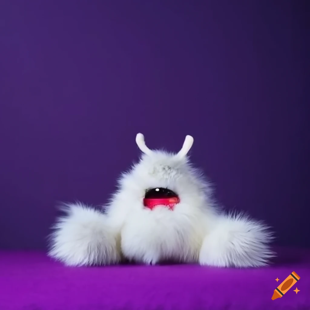 White fur monster in a purple room on Craiyon