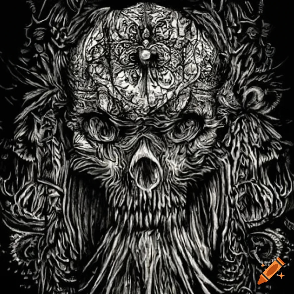 Victorian era etching of a mythical revenant with intricate details and ...