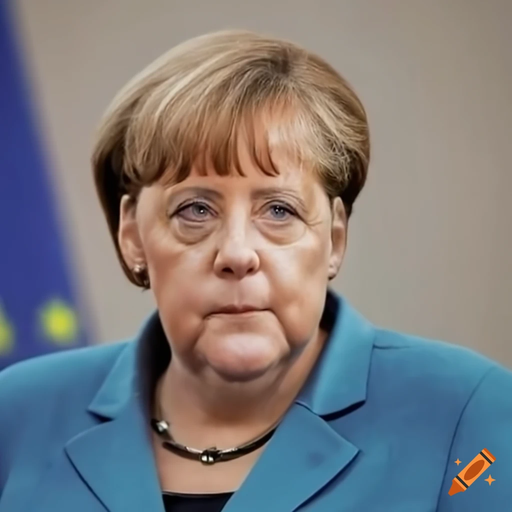 Close-up portrait of chancellor merkel with a focused gaze on Craiyon