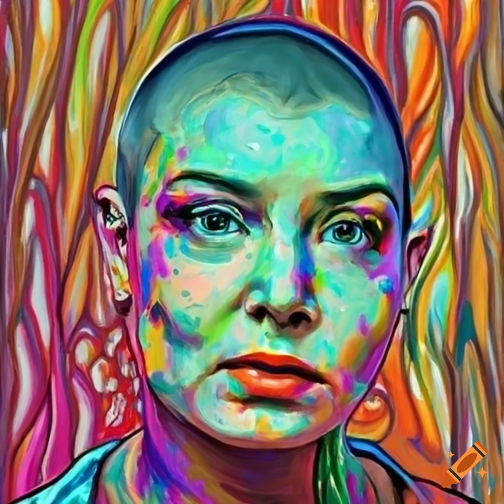 Portrait of sinead o'connor in bright colors inspired by edward munch ...
