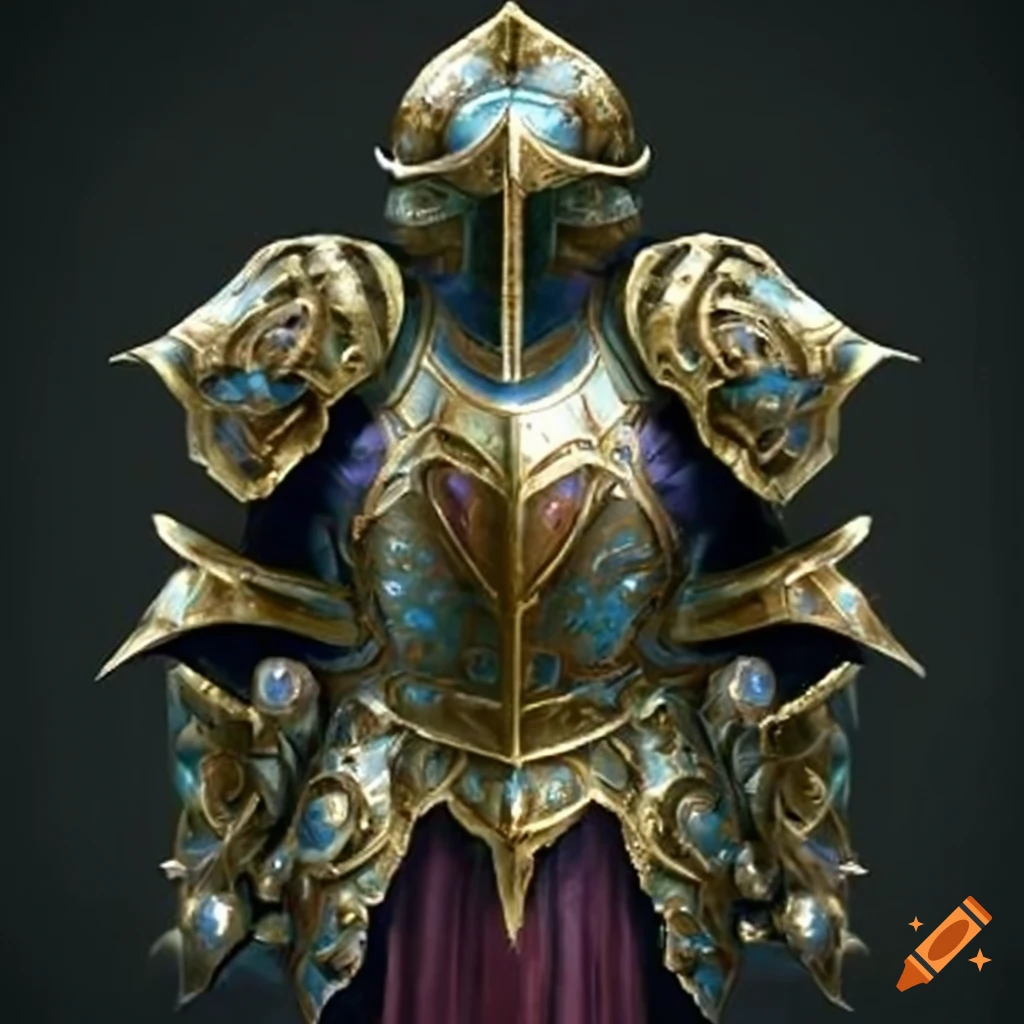 Front view of adorned magic armor on Craiyon