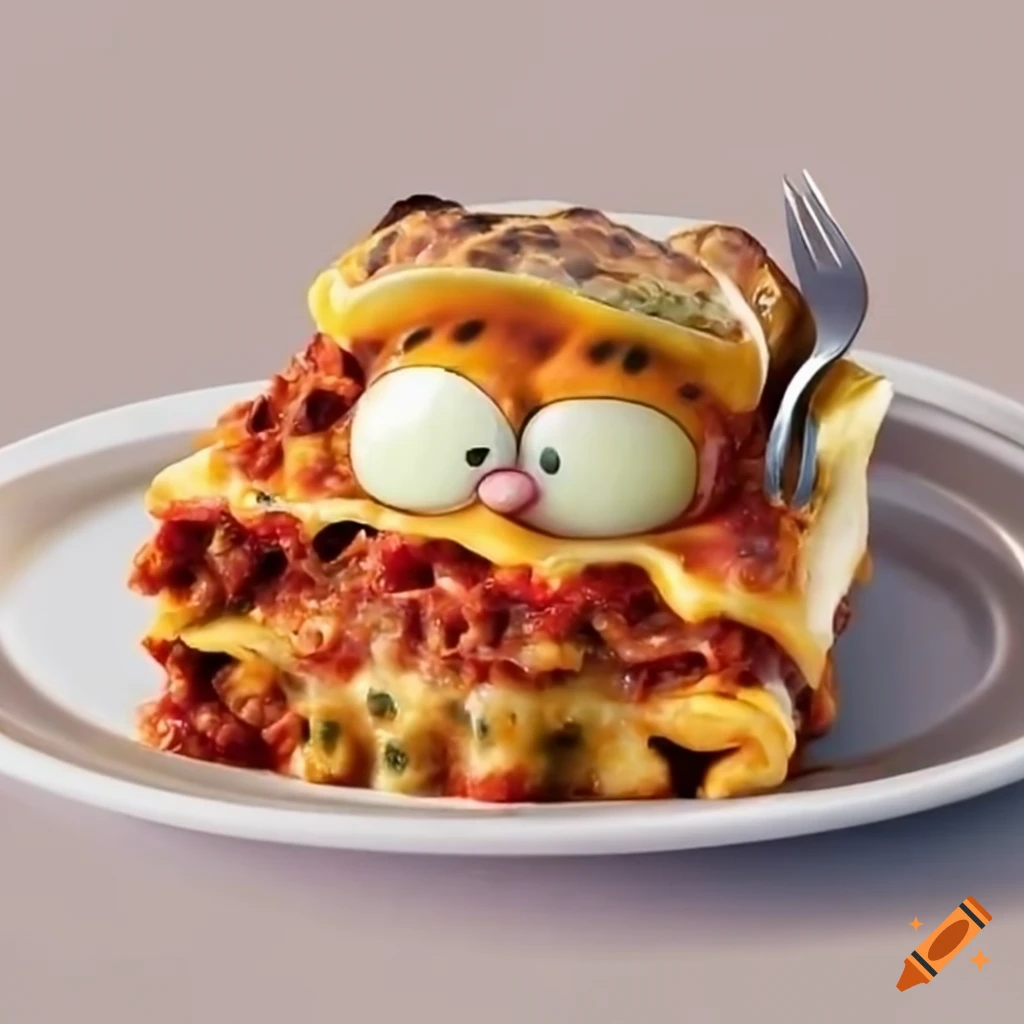 Garfield-style lasagna dish on Craiyon