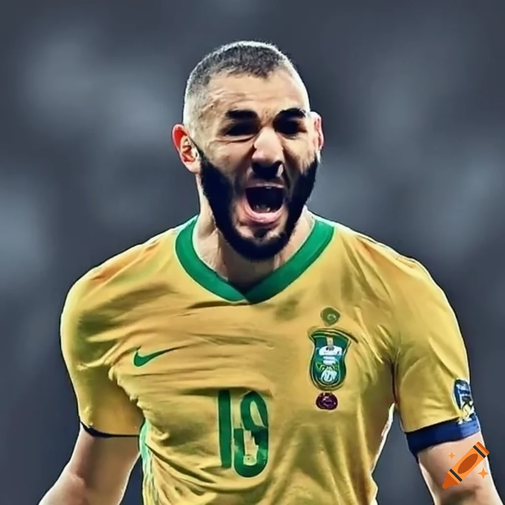 Benzema in Brazilian outfit with the R9 cup on Craiyon