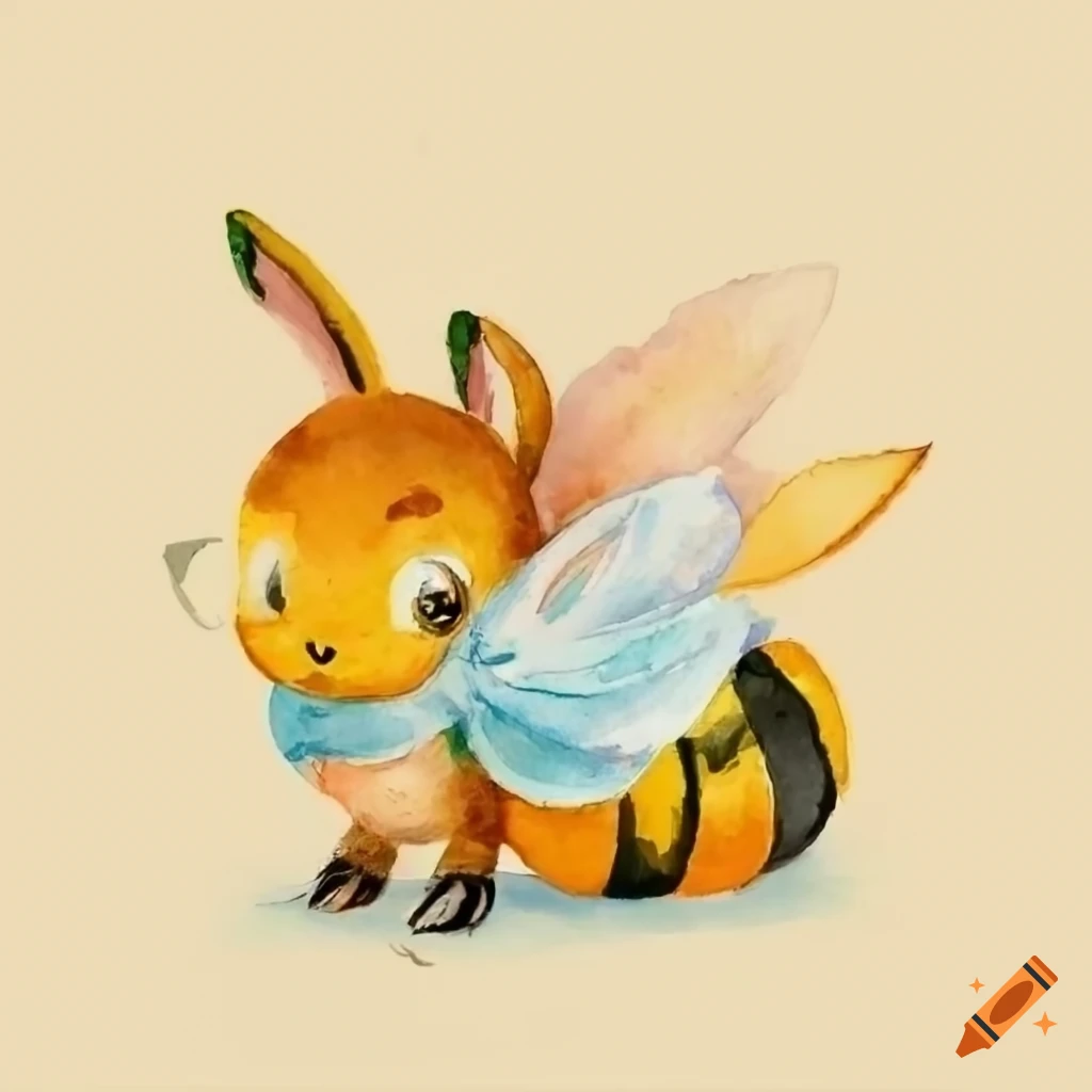 Hybrid bee-bunny creature in watercolor style on Craiyon