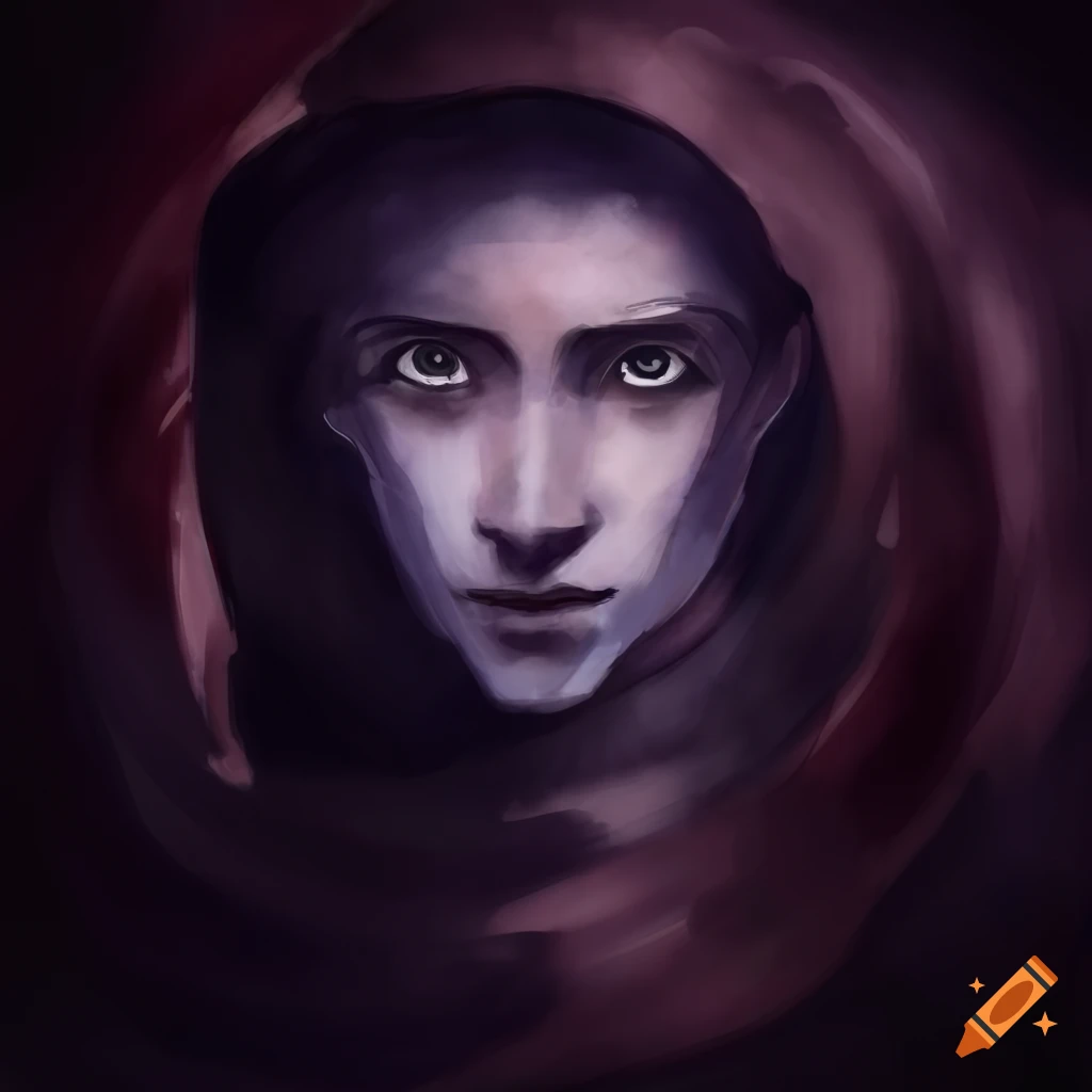 Male in falling cloak in swirling dark abyss in watercolor style on Craiyon
