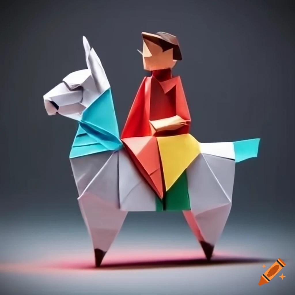 Origami man riding llama on Craiyon