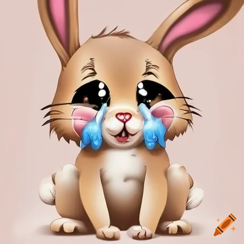 Crying bunny in cute and realistic clipart style on Craiyon