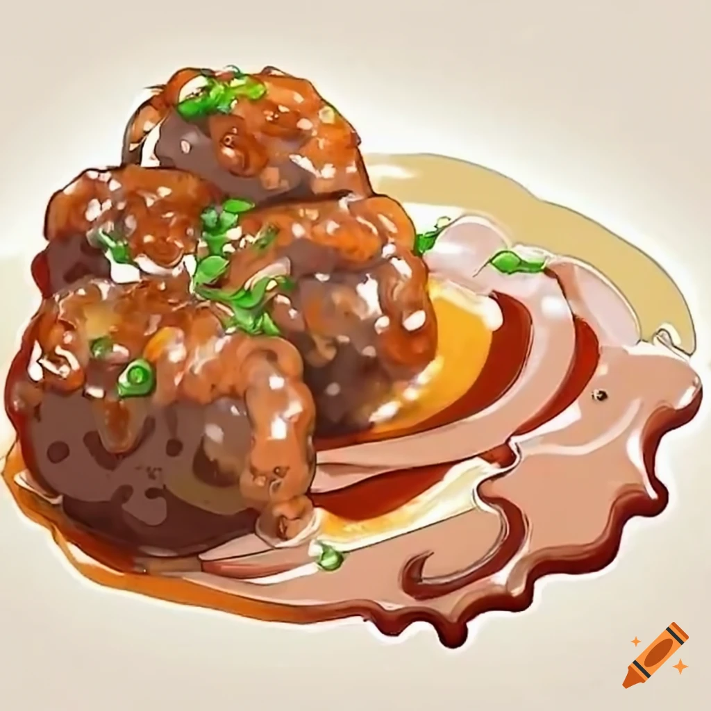 Slug sausage meatballs with gravy dish on Craiyon