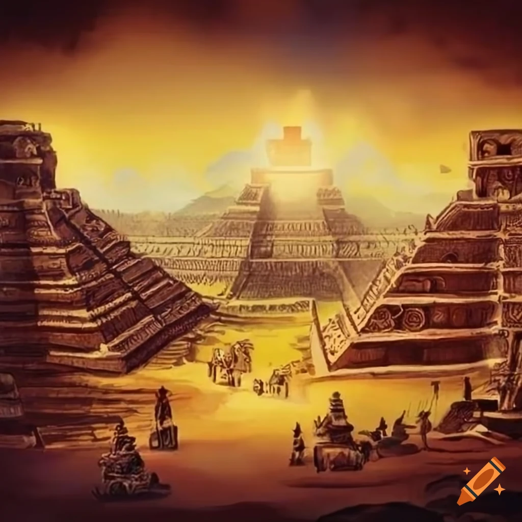 Detailed illustration of an azteca ancient culture city on Craiyon