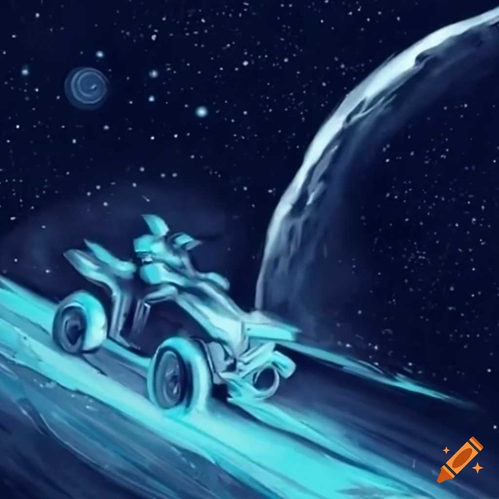 Futuristic quad bike in an otherworldly terrain with galaxies and ...