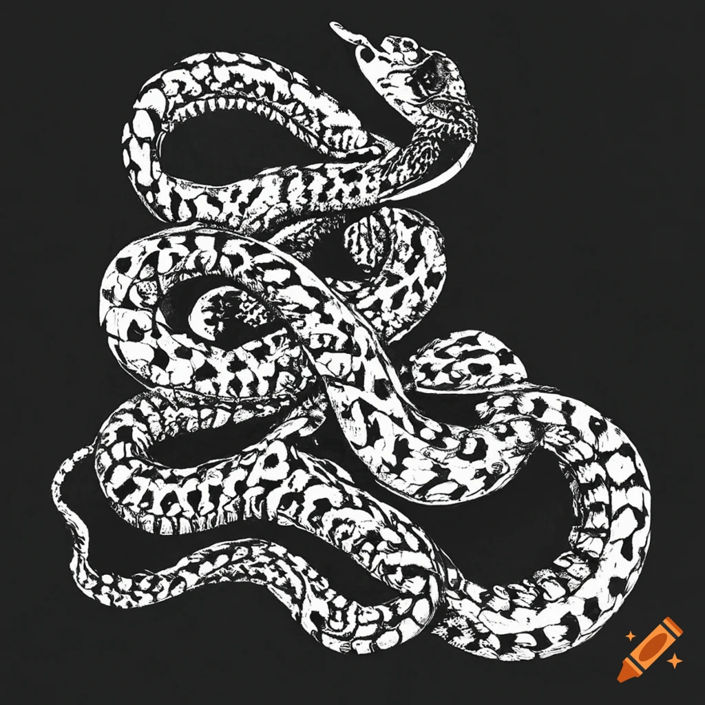 Intricate black and white historical snake designs sketch on Craiyon