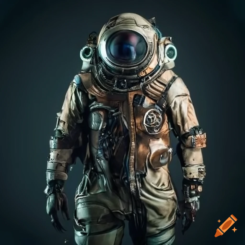 Post-apocalyptic cyborg in leather and space suit on Craiyon