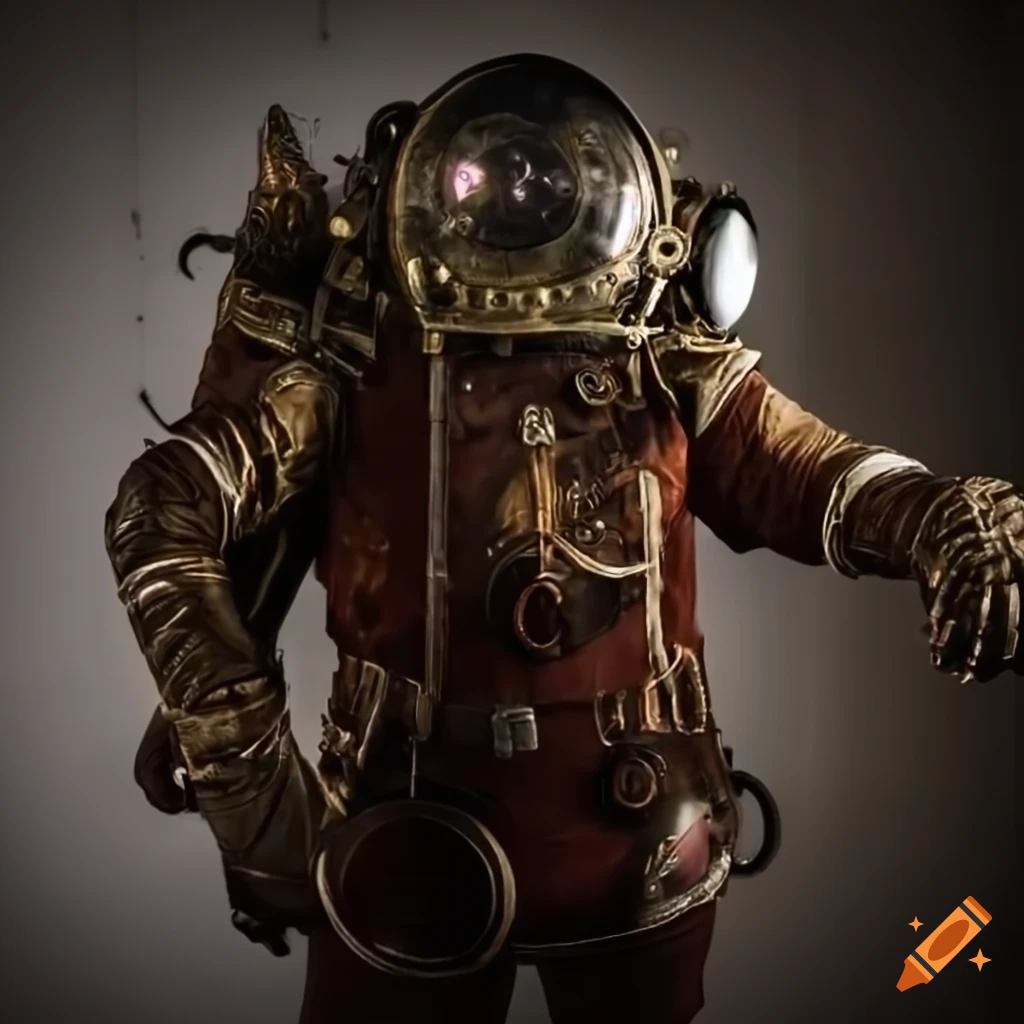 Steampunk character in retro space suit with ancient alien tech ...
