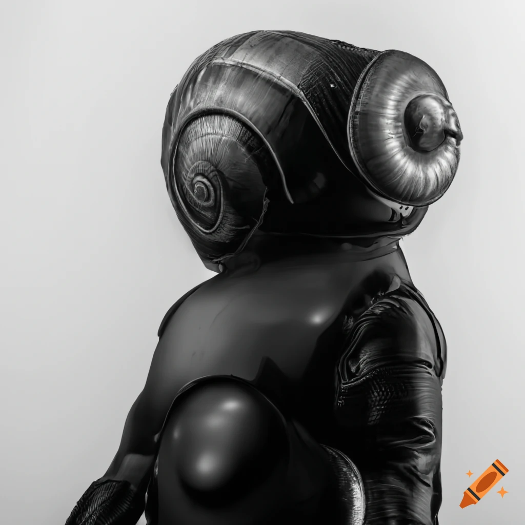 Humanoid snail in a spiral-themed space suit on Craiyon