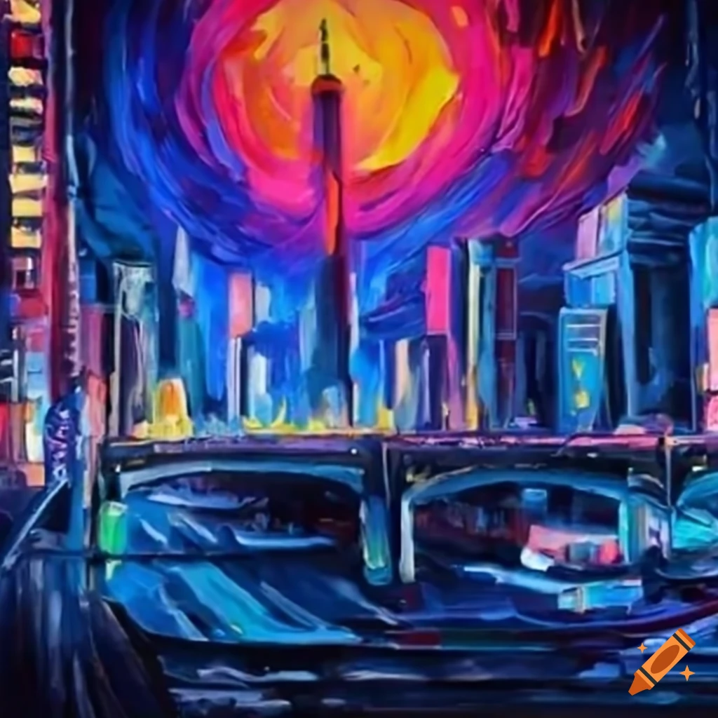 Radiant metropolis with illuminated towering structures at night on Craiyon