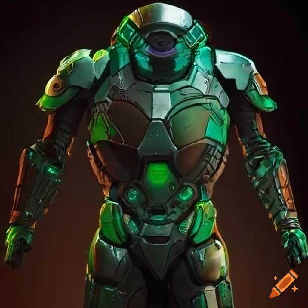 Marcus greene in futuristic armor exuding power and presence on Craiyon