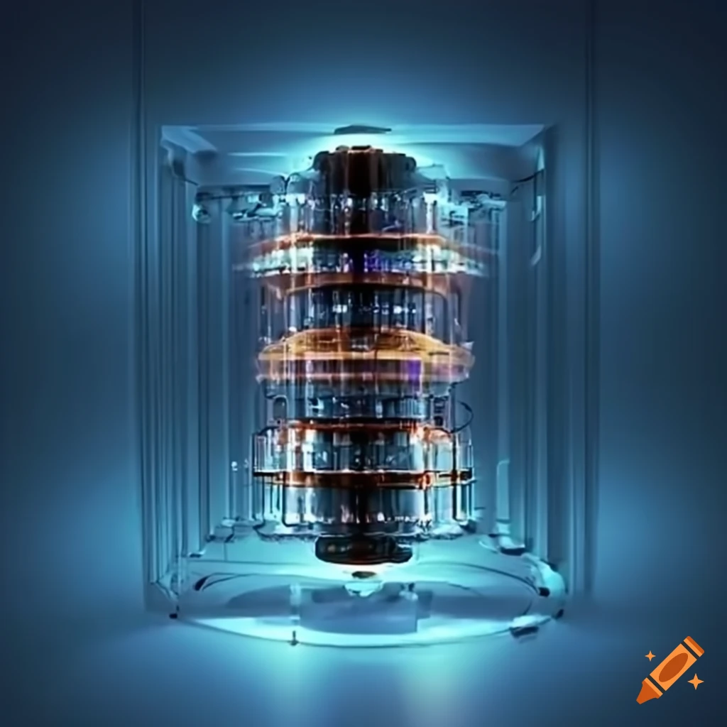 Futuristic quantum computing dilution refrigerator with 'World Quantum ...