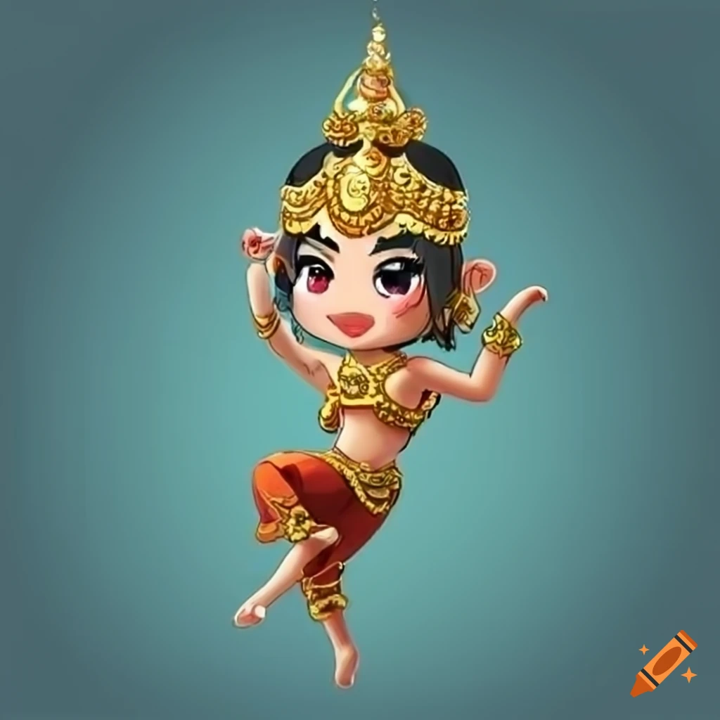 Chibi cartoon character Apsara dancing on Craiyon