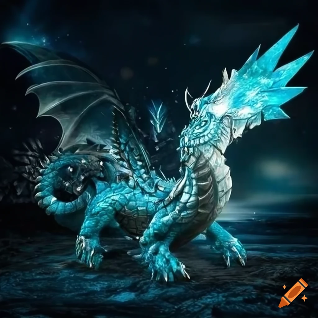 Mythical crystal and dark scale dragon under a night sky on Craiyon