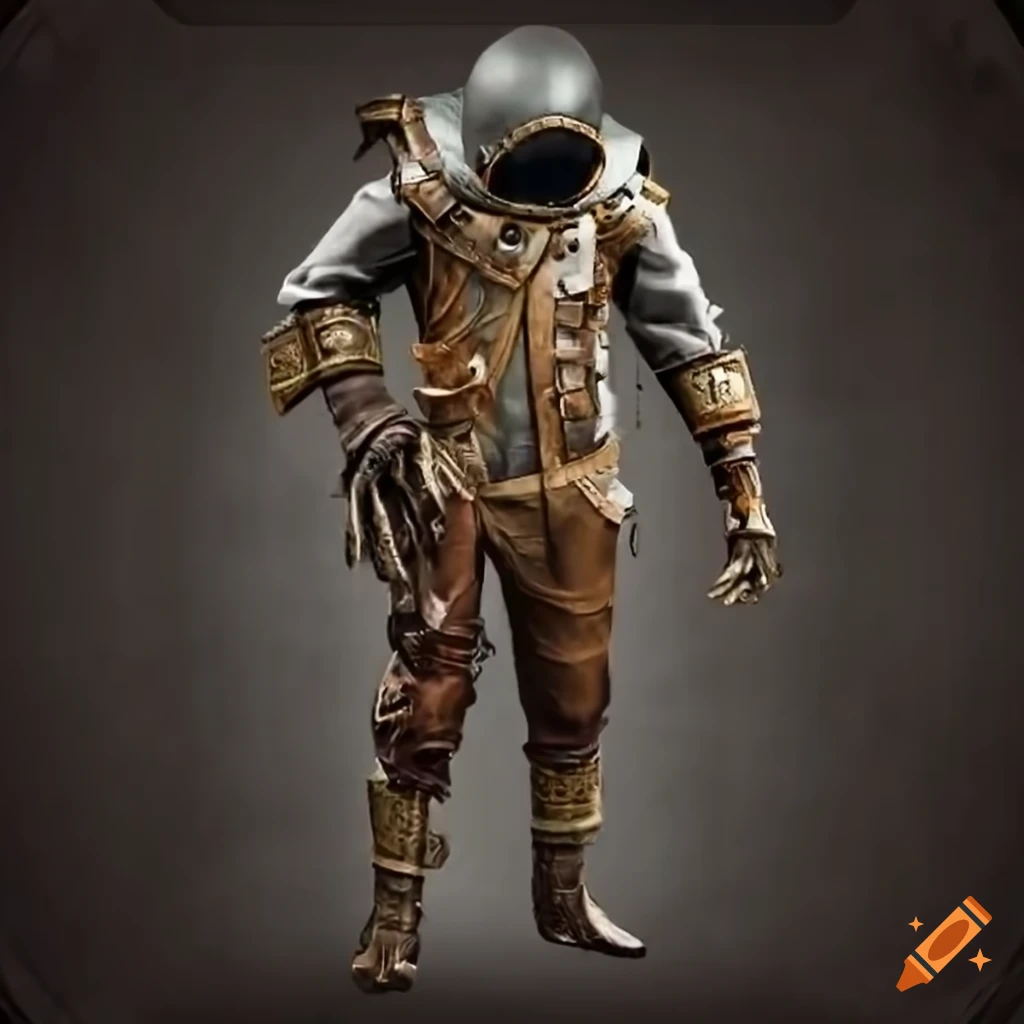 Steampunk character in an atmospheric suit with ancient alien ...