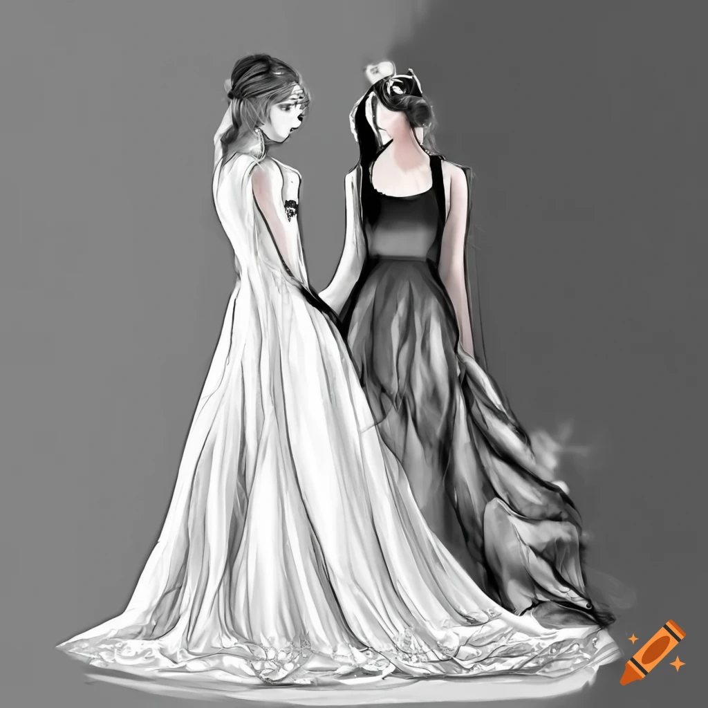 Two girls in beautiful white dresses getting married on Craiyon