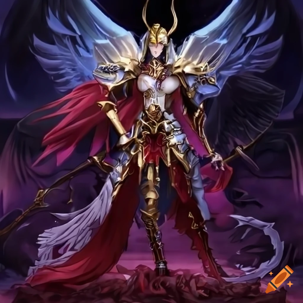 Anime goddess in icy golden armor with crystal brasero in a traditional ...