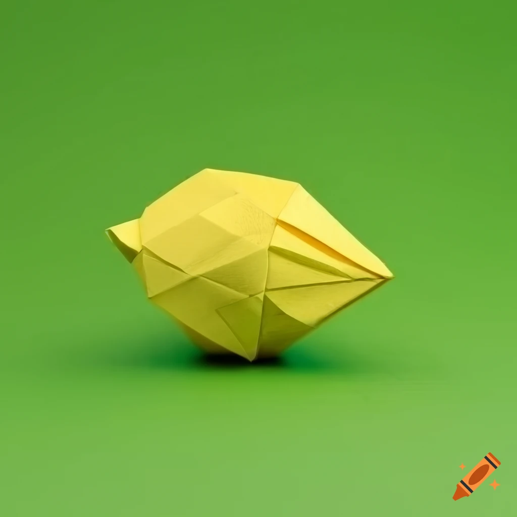 Origami lemon fruit on green wood background on Craiyon