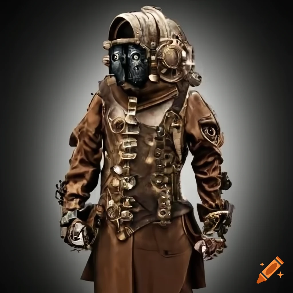 Steampunk character in atmospheric suit with ancient alien technology ...