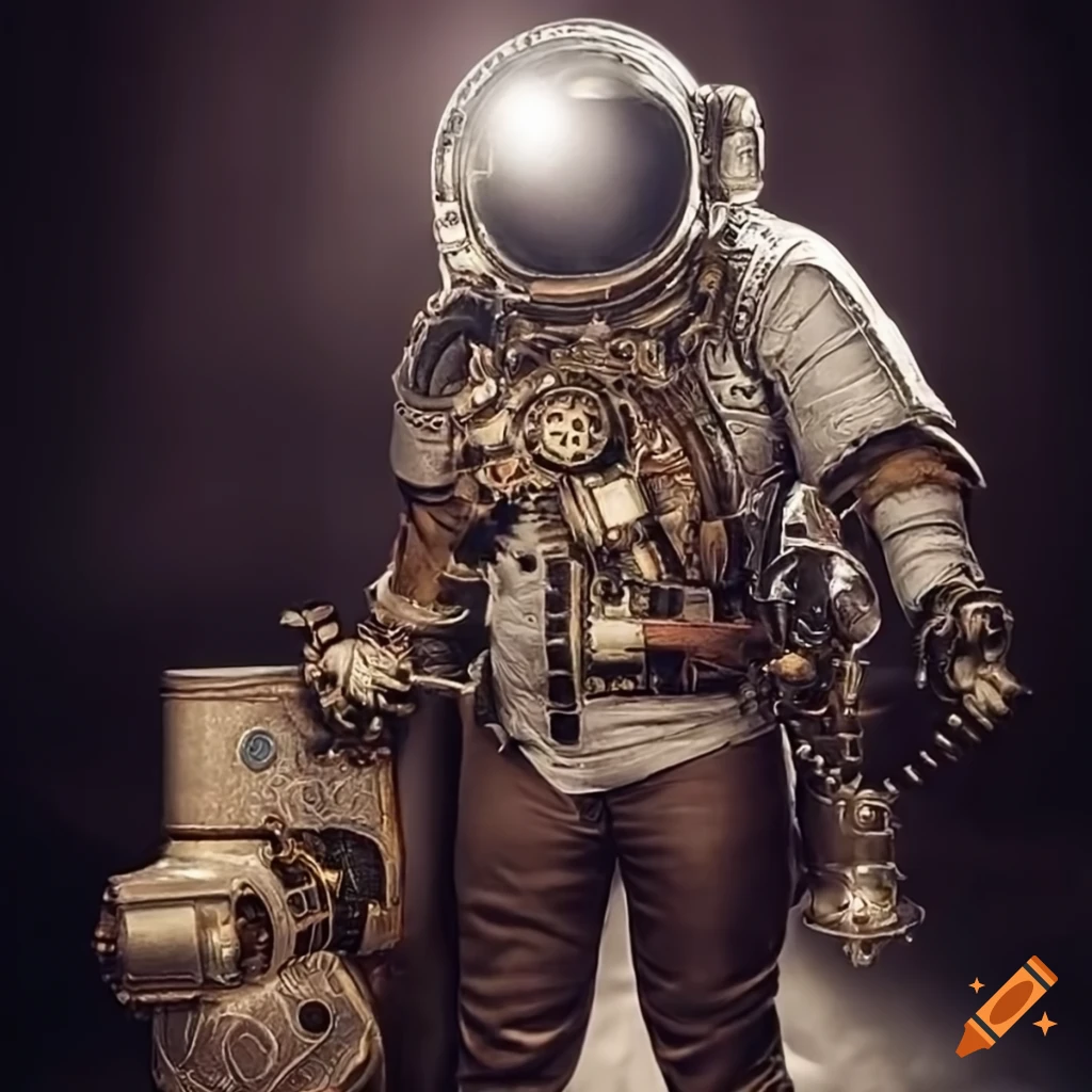 Steampunk astronaut with intricate details and human hands on Craiyon