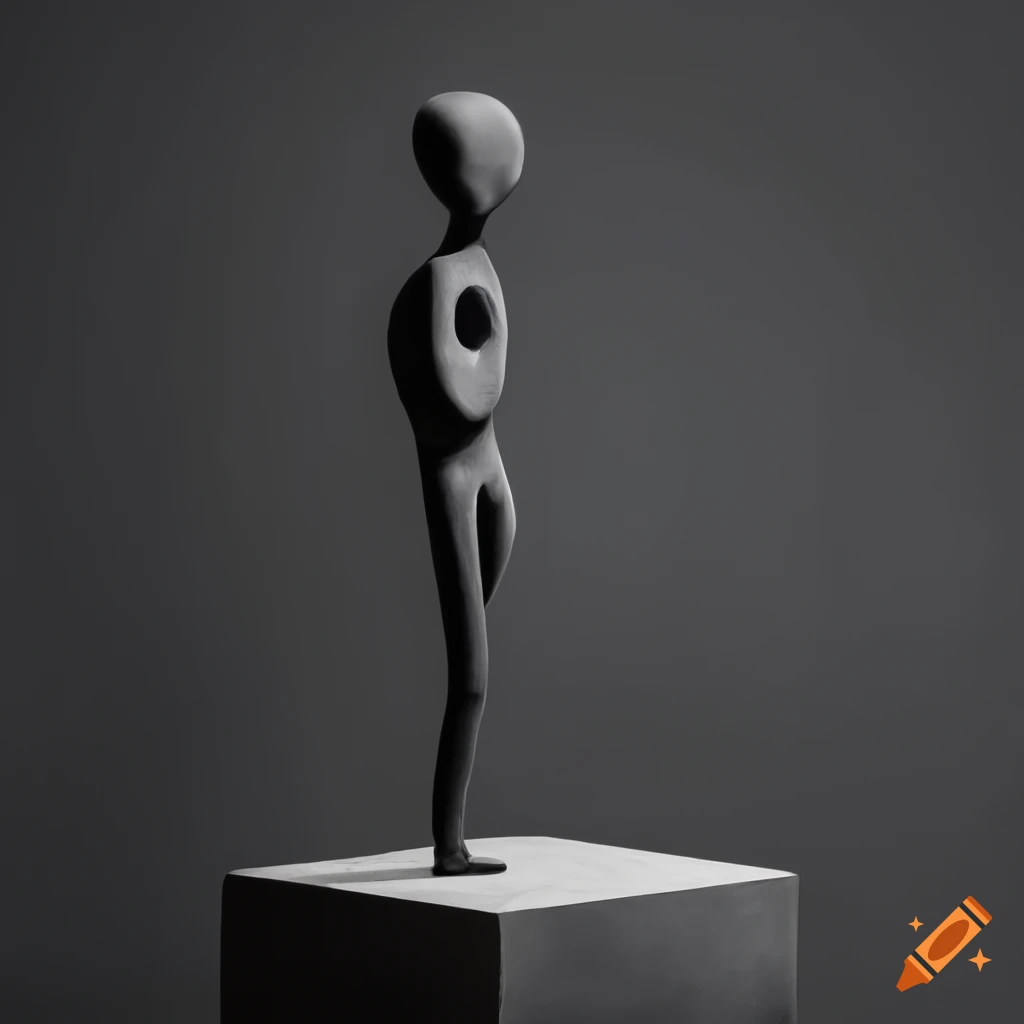 Abstract humanoid sculpture made of black clay with two holes on Craiyon