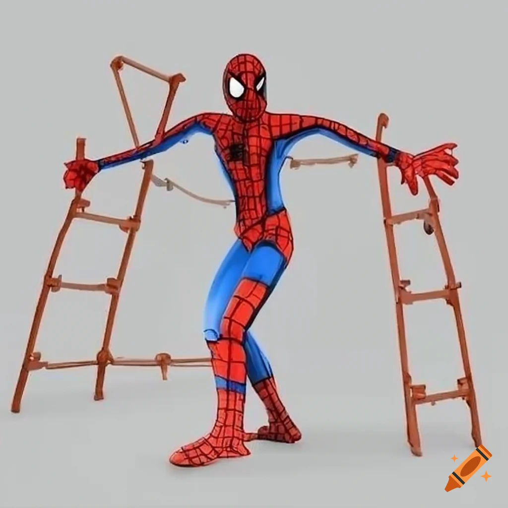 Spider-man themed metal climbing frame with brown blocks of flats ...