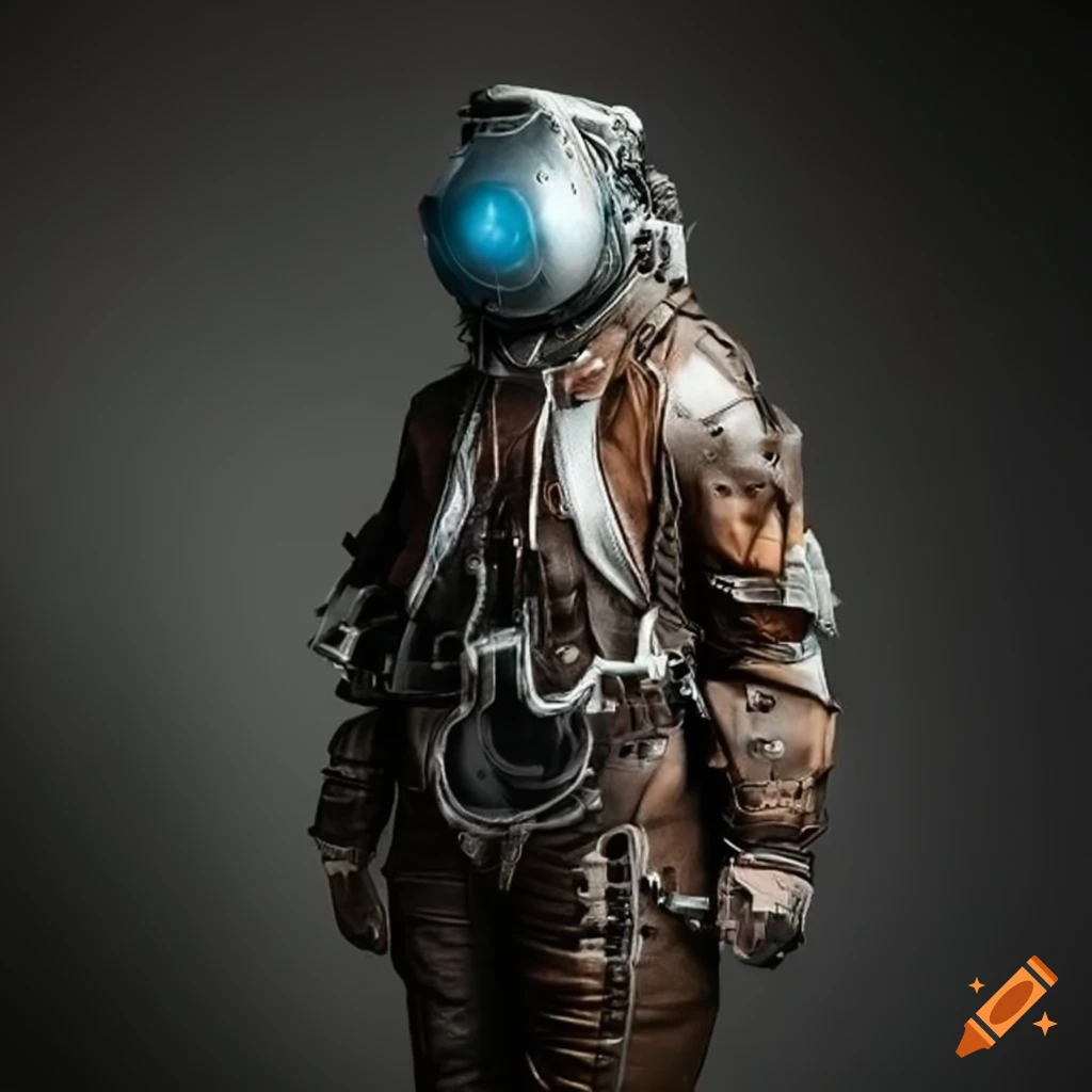 Post-apocalyptic cyborg in leather and space suit on Craiyon