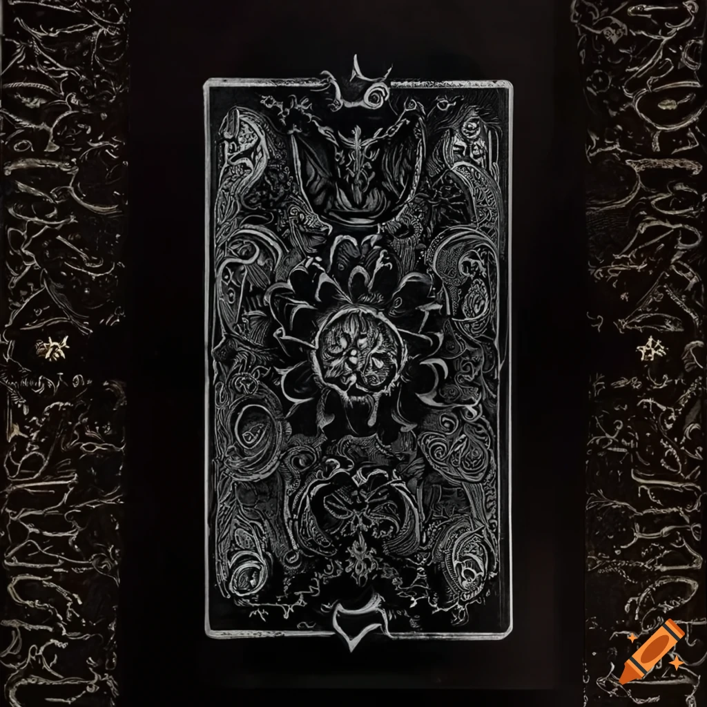 Tarot card back design with dark and ornamental black void on Craiyon