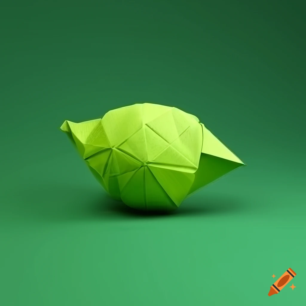 Origami lemon fruit on green wood matte background on Craiyon
