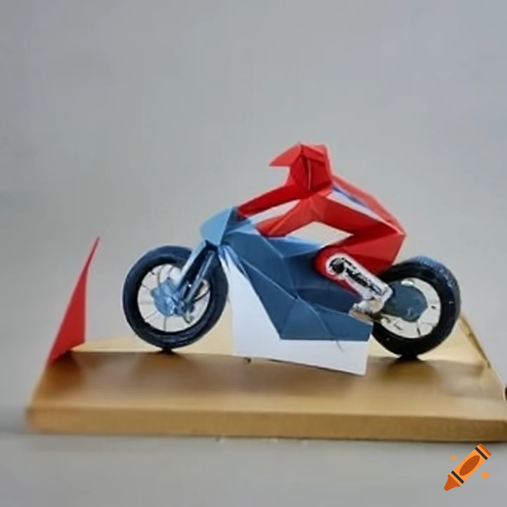 Origami motorcycle race papercraft diorama with intricate paper details ...